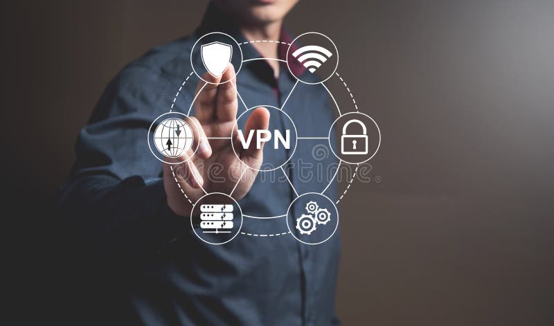 VPN and Icons on the Screen Stock Image - Image of password, hand ...