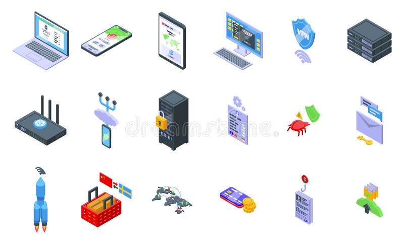 VPN Icons Set Isometric Vector. Protect Shield Stock Vector ...