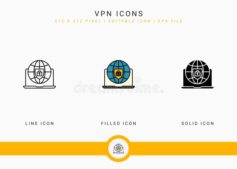 VPN Icons Set Vector Illustration with Solid Icon Line Style. Secure ...