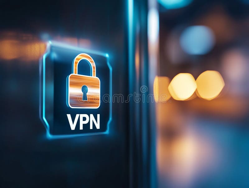 VPN Padlock Icon on a Digital Blue Background. Represents Secure ...
