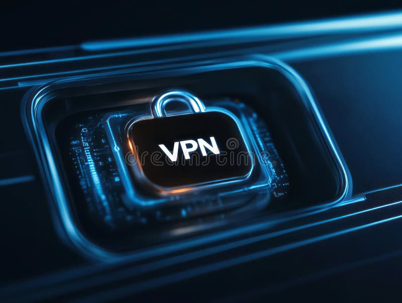 VPN Padlock Icon on a Digital Blue Background. Represents Secure ...