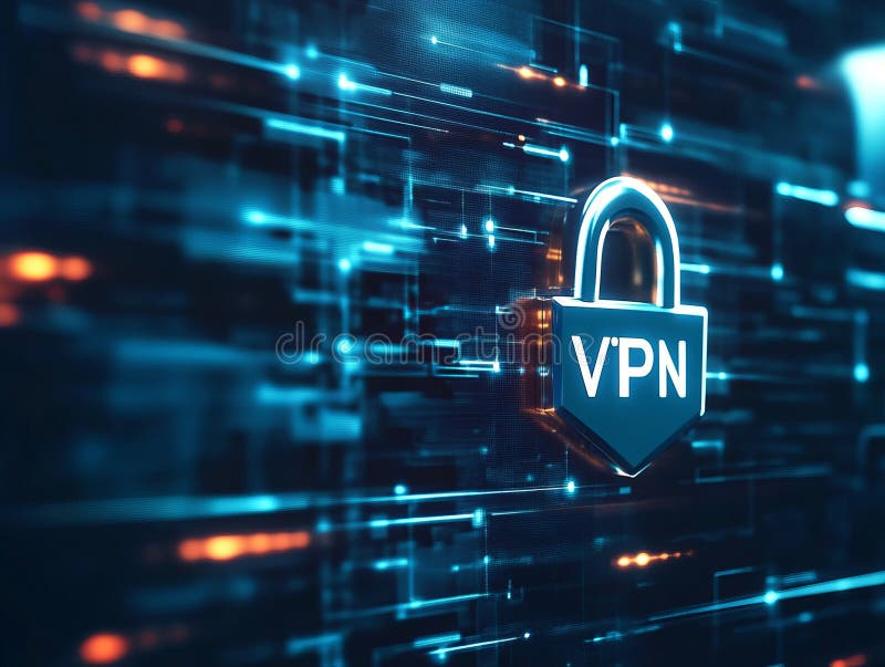 VPN Padlock Icon on a Digital Blue Background. Represents Secure ...