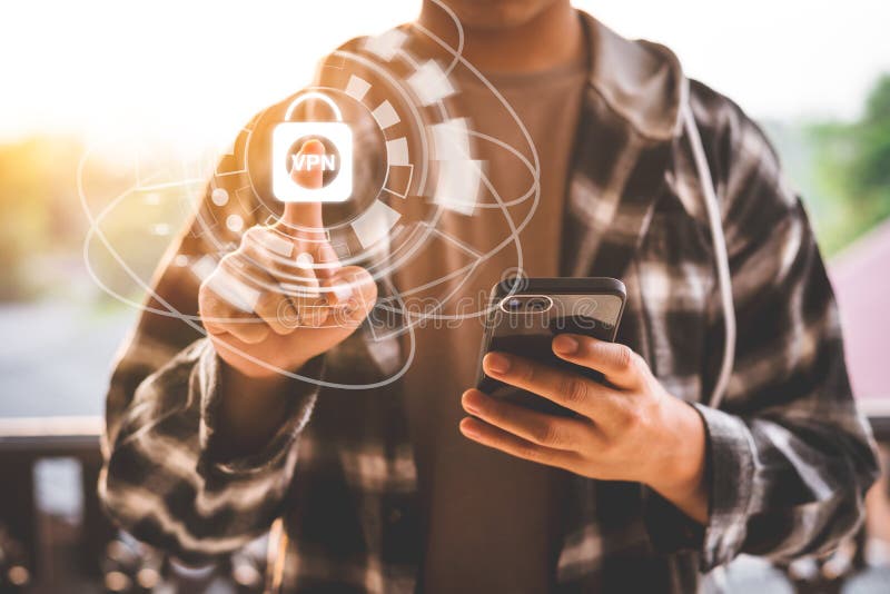 VPN Private Internet High Security Men Use Smartphones To Connect To ...