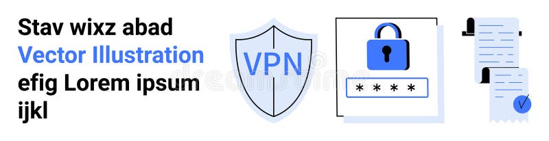 VPN Security Elements with Lock, Shield, Document Icon Stock ...