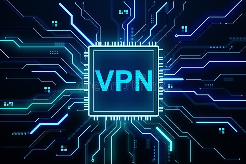 VPN Technology Concept with Glowing Neon Blue Circuit Board Design on ...