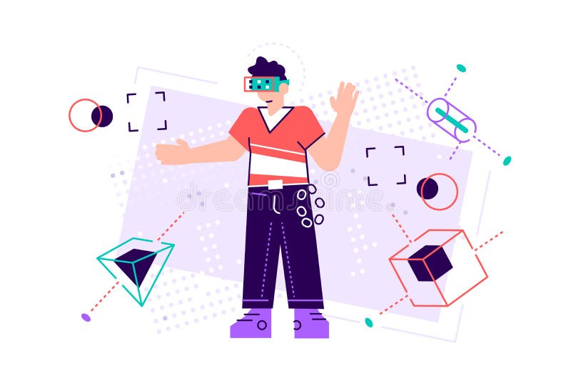 A Man Moving Objects Data and Graph Around Using a Virtual Reality VR ...