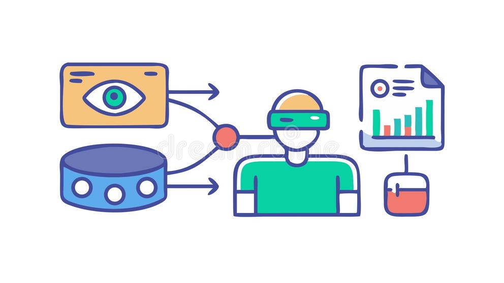 VR AR Data Visualization: User Interacting with Digital Information, Vector Design Generative AI ...