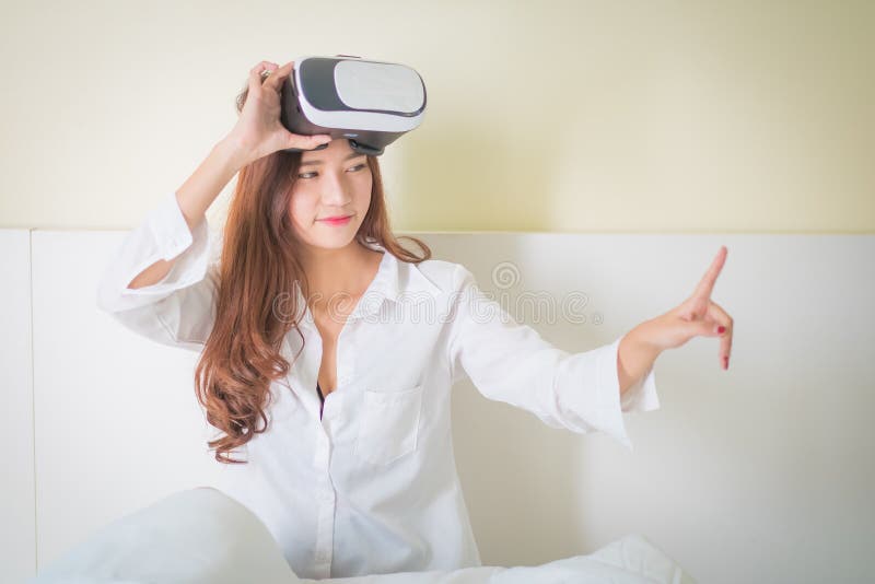Vr Box, Asian Woman Looking Though VR Device Stock Photo - Image of ...
