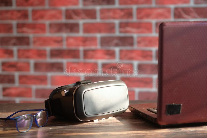 Vr Box , Notepad and Laptop on Table Stock Image - Image of reality ...