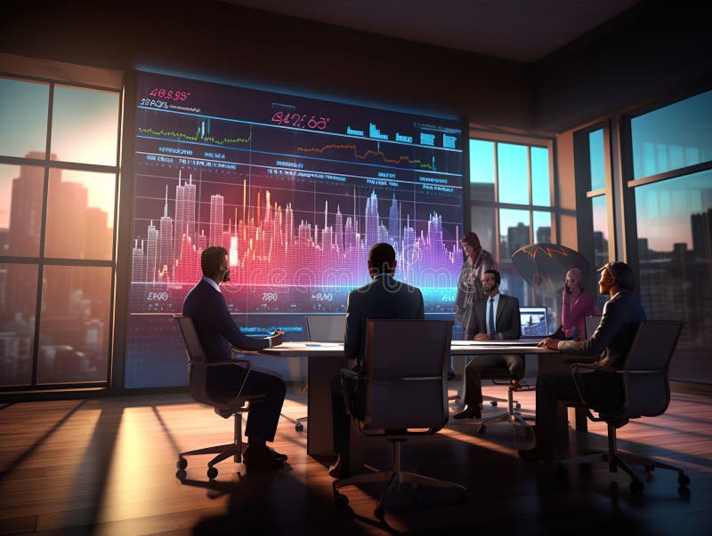 VR Business Graph Chart in a Virtual Conference Room, Explore Financial ...