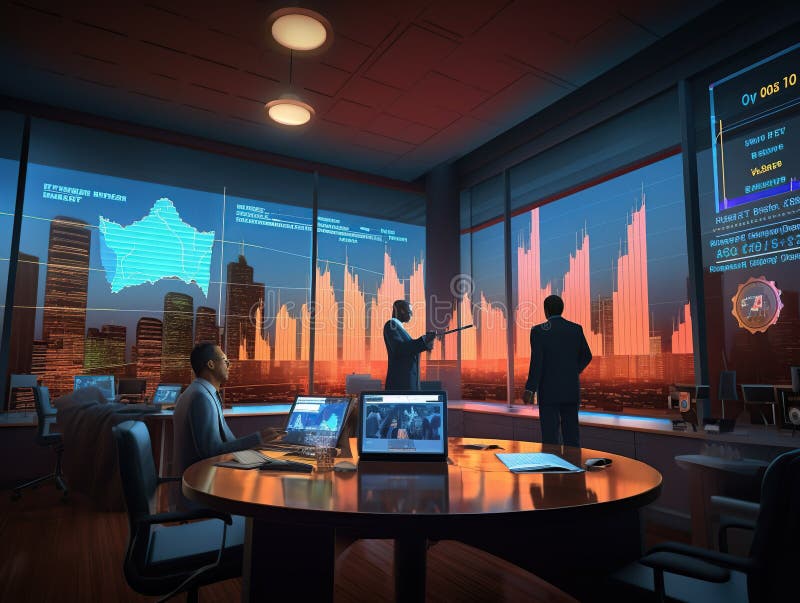 VR Business Graph Chart in a Virtual Conference Room, Explore Financial ...