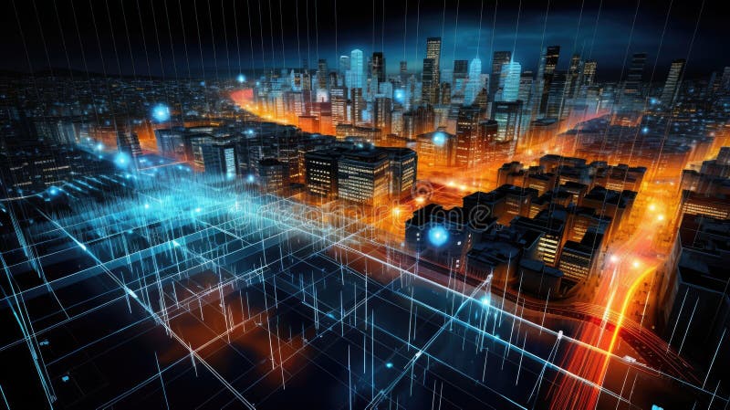 VR City Grid, Foreground-positioned, Uses Lights and Hover Cars To ...