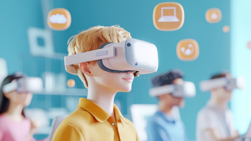 VR Classroom the Future of Education Stock Illustration - Illustration ...
