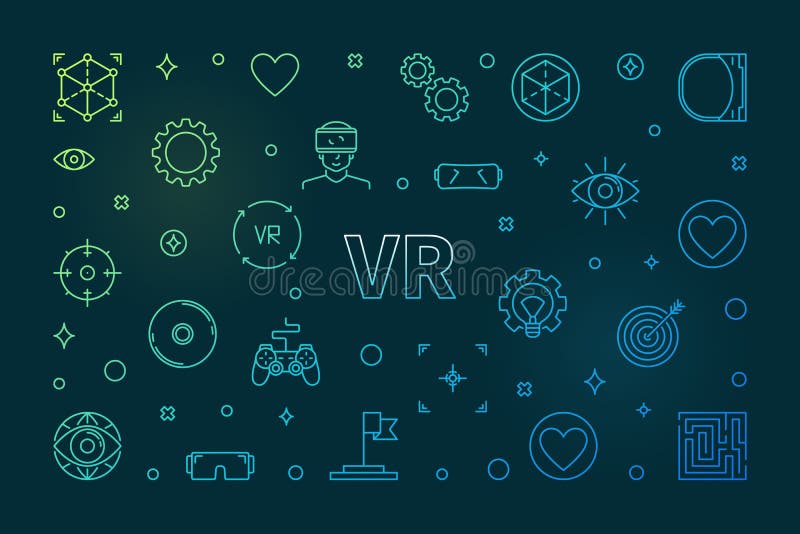 VR Concept Colored Horizontal Illustration in Thin Line Style Stock ...
