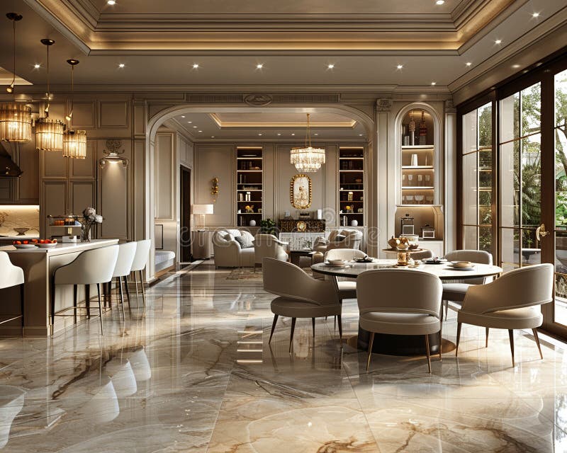 A VR Design of a Spacious Dining Room Stock Image - Image of reality ...