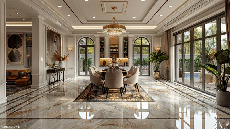 A VR Design of a Spacious Dining Room Stock Image - Image of ...