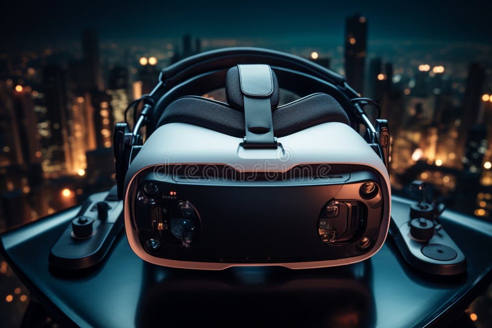 VR Device on Control Table Innovative Tech Setup Against a Backdrop of ...