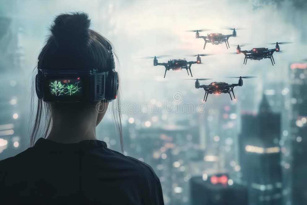 VR Drones Control, Generative Ai Stock Illustration - Illustration of cityscape, control: 362101130