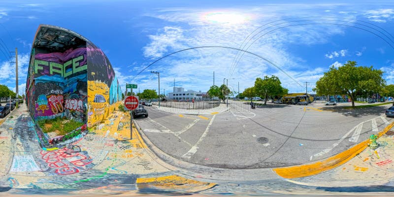 360 VR Equirectangular Photo Wynwood Miami Editorial Photo - Image of ...