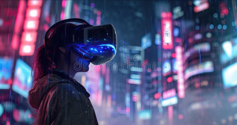 VR Experience in Futuristic City High-Resolution Image of Person with ...