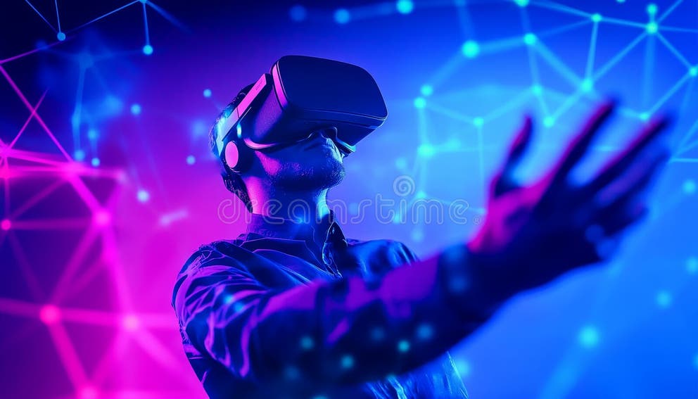 VR Experience, Man Immersed in a Virtual World, Futuristic Technology ...