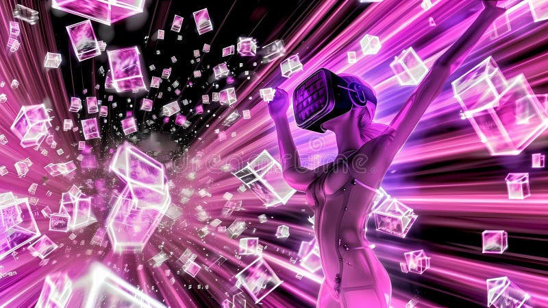 VR Experience in Neon Cubes AI Generative Stock Image - Image of figure ...
