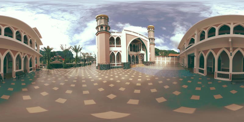 360 VR Exterior of Internal Square in Mosque with Islamic Muslim ...
