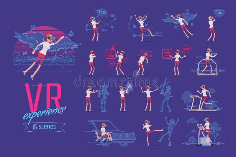 VR Female User Character Set, Various Poses Stock Vector - Illustration ...
