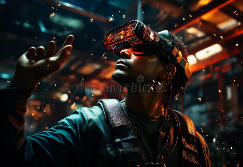 VR Futuristic Gaming Concept. Virtual Reality Illuminated Goggles Stock ...