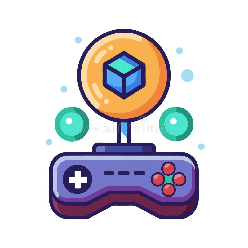 VR Game Controller Illustration with Metaverse Cube and Cute Design ...