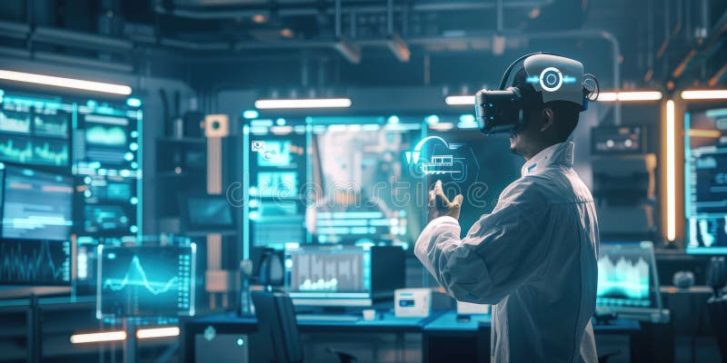 VR Game Designer with AI in Futuristic Lab AIG60 Stock Image - Image of ...