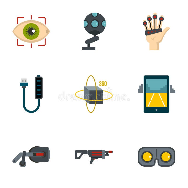 VR Game Equipment Icons Set, Flat Style Stock Vector - Illustration of ...