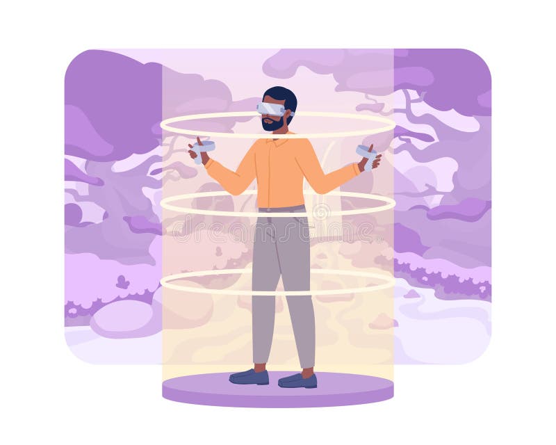 VR Game Player in Purple Magic Forest 2D Vector Isolated Spot ...