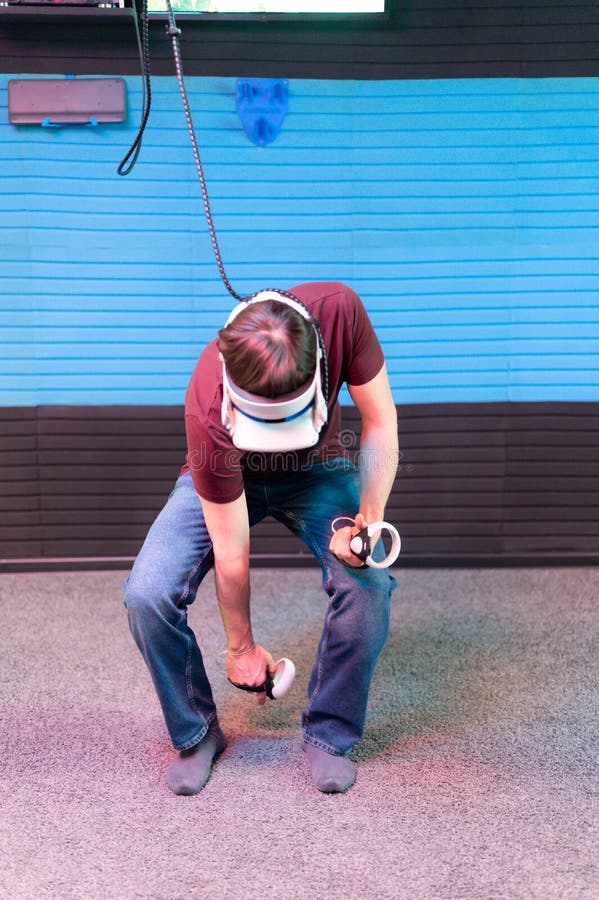 Vr Game and Virtual Reality. Man Gamer Fun Playing on Futuristic ...