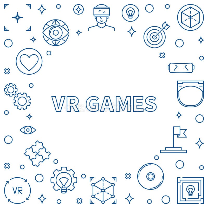 VR Games Vector Frame or Illustration in Thin Line Style Stock Vector ...