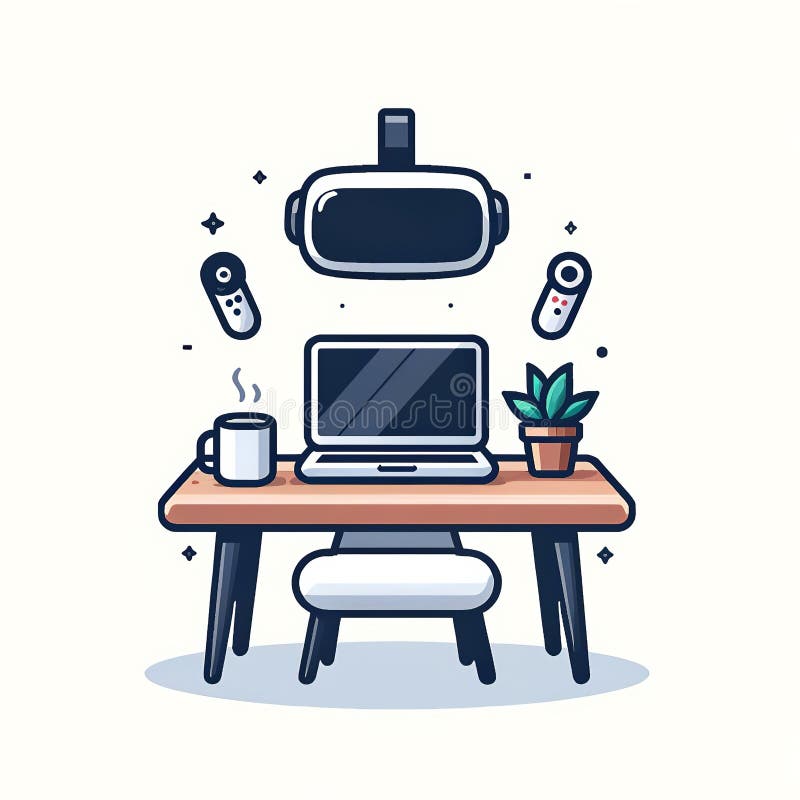 VR Workstation Evolution stock illustration. Illustration of table ...