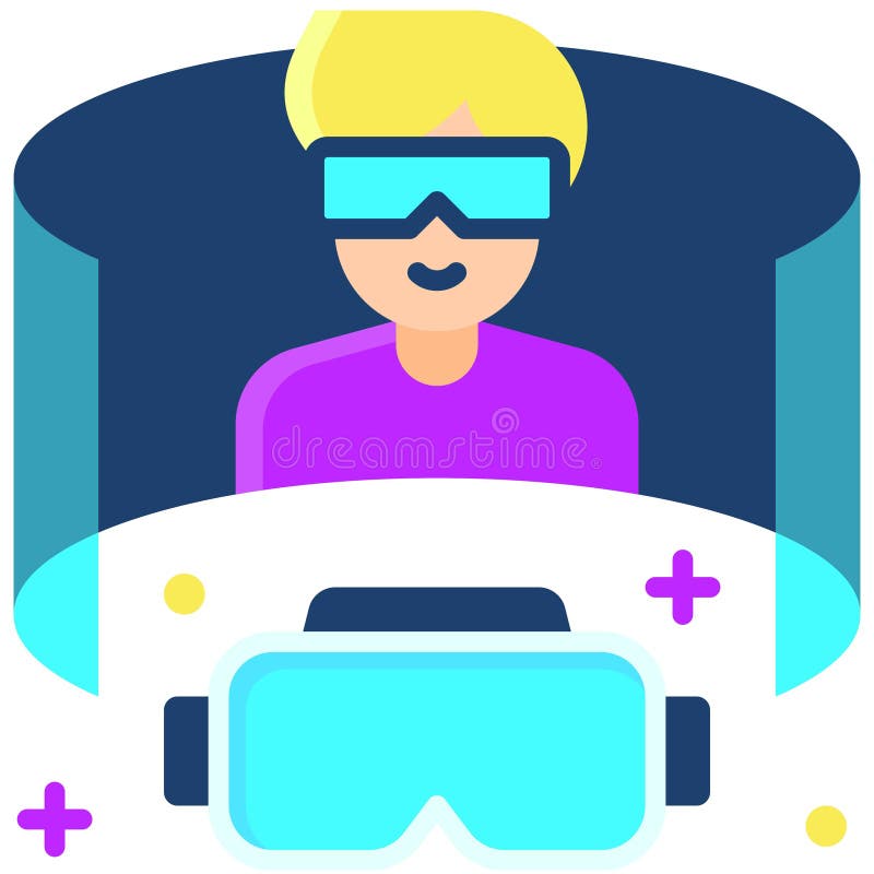 VR Glasses and Avatar on Curved Screen Icon, Metaverse Related Vector ...
