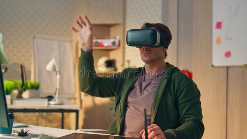 Vr Glasses Designer Creating Computer Game Closeup. Developer Touching ...