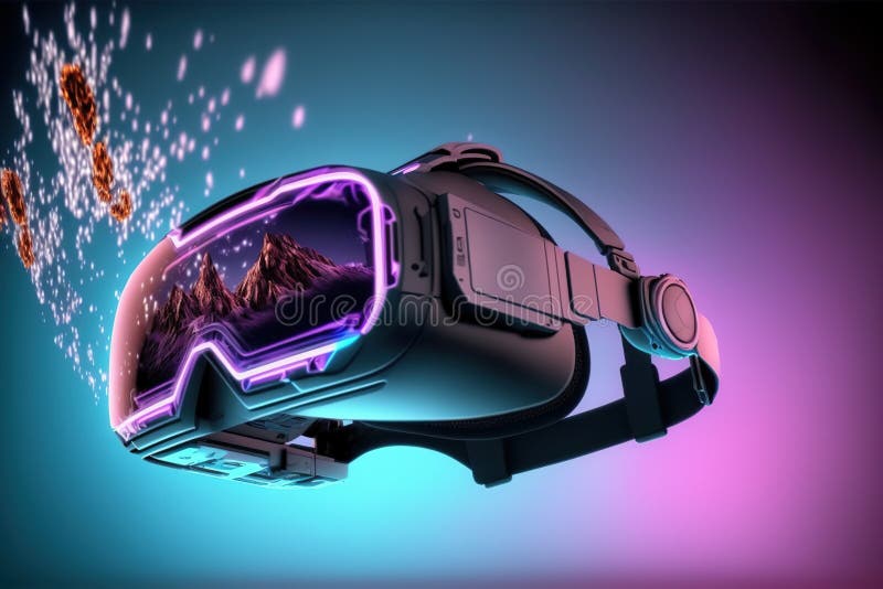 VR Goggle Glasses Reflection of Metaverse Cyberspace with Neon Light ...
