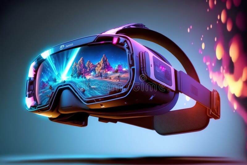VR Goggle Glasses Reflection of Metaverse Cyberspace with Neon Light ...