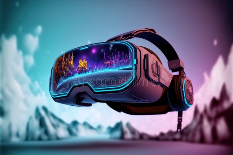 VR Goggle Glasses Reflection of Metaverse Cyberspace with Neon Light ...