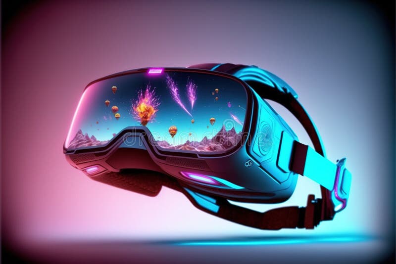 VR Goggle Glasses Reflection of Metaverse Cyberspace with Neon Light ...
