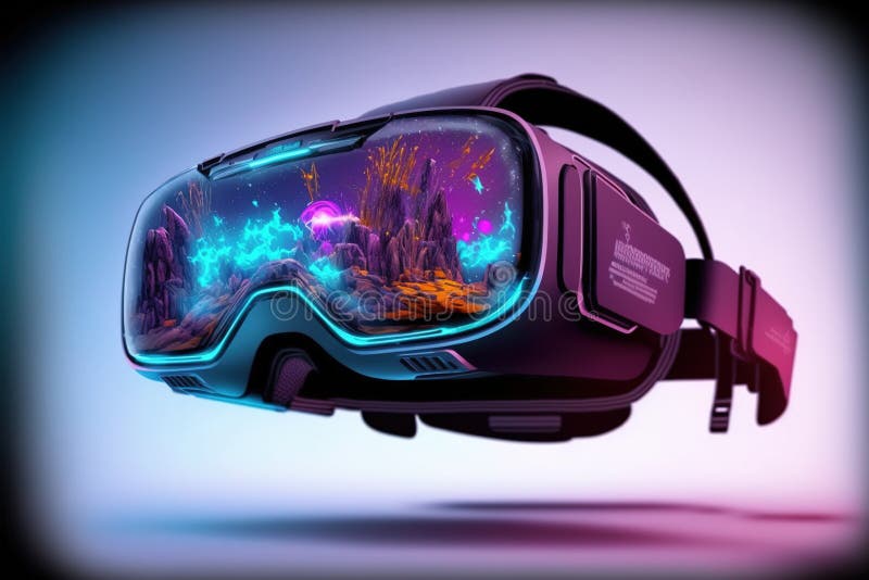 VR Goggle Glasses Reflection of Metaverse Cyberspace with Neon Light ...