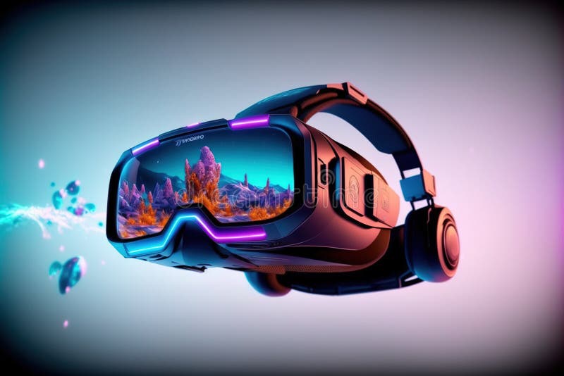 VR Goggle Glasses Reflection of Metaverse Cyberspace with Neon Light ...