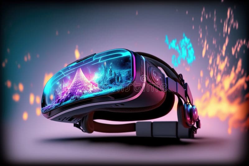 VR Goggle Glasses Reflection of Metaverse Cyberspace with Neon Light ...