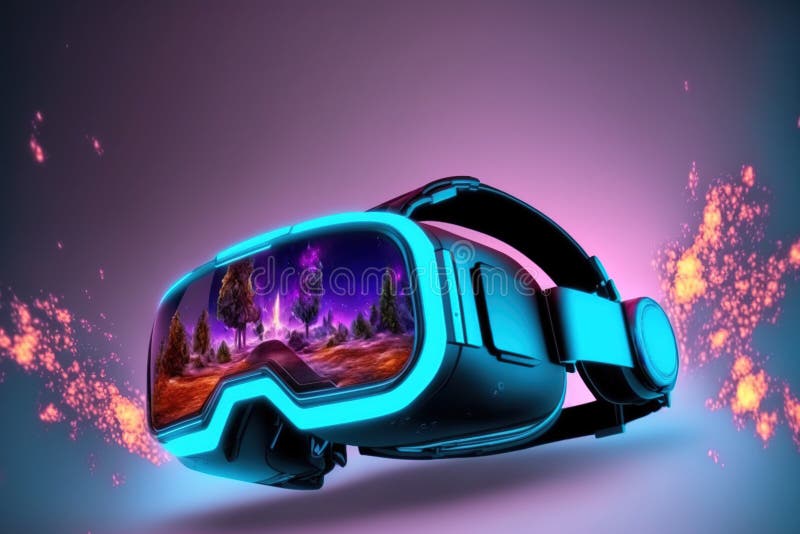 VR Goggle Glasses Reflection of Metaverse Cyberspace with Neon Light ...