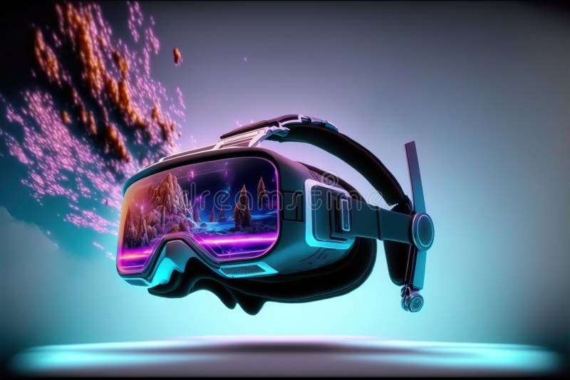VR Goggle Glasses Reflection of Metaverse Cyberspace with Neon Light ...