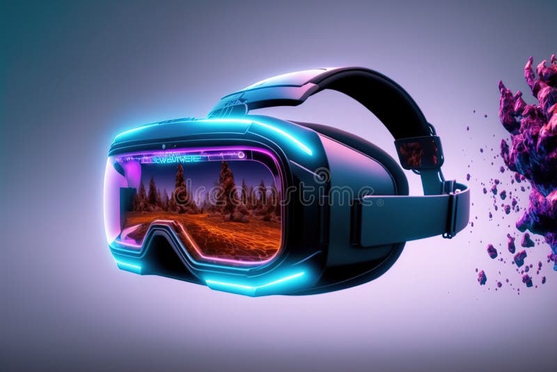 VR Goggle Glasses Reflection of Metaverse Cyberspace with Neon Light ...