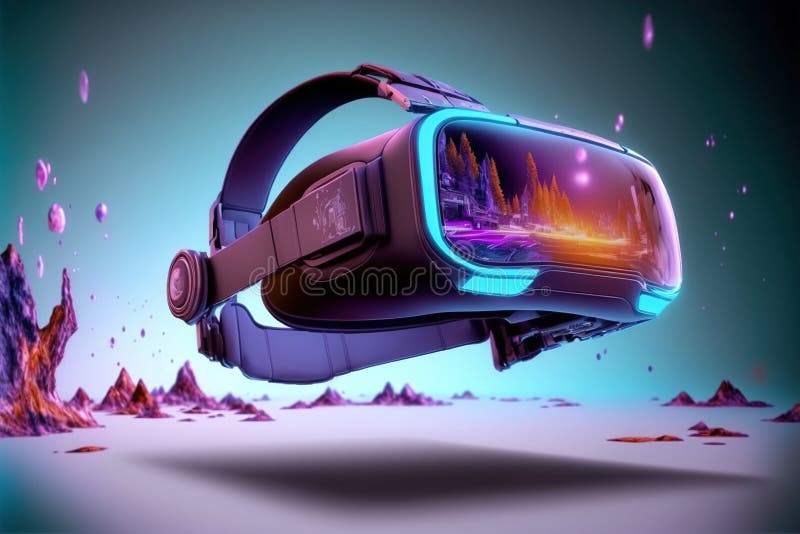 VR Goggle Glasses Reflection of Metaverse Cyberspace with Neon Light ...