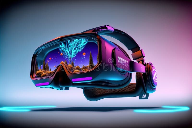 VR Goggle Glasses Reflection of Metaverse Cyberspace with Neon Light ...